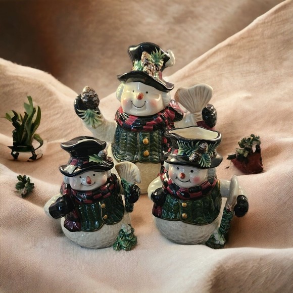 No Brand | Holiday | Snowman 3 Piece Entertaining Set Tea Pot Creamer ...
